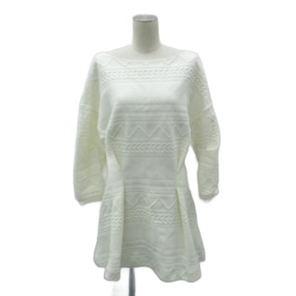 レイチェルコーミー Rachel Comey ニットワンピース 4 白 ホワイト 編み柄 ボートネック 七分袖 バックシャン ミニ丈 レディース【ブランド】レイチェルコーミー Rachel Comey【表記サイズ】4【実寸サイズ】肩幅：61...