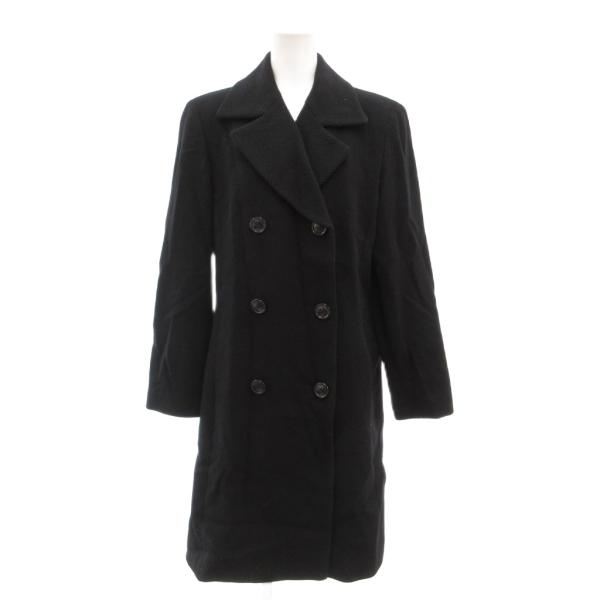 BREZZA BLU チェスターコート ウール 38 黒 ブラック ダブルブレスト ラペル襟 /YJ ■GY58 レディース【表記サイズ】38【実寸サイズ】肩幅：42cm　身幅：50cm　袖丈：59cm　着丈：95cm　　【素材】表地 毛 ...