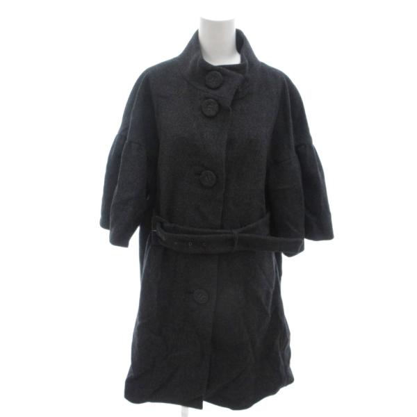 GEORGES RECH 美品 スタンドカラーコート ジャケット ウール 40 ダークグレー  ミドル丈 ベルスリーブ 七分袖 ベルト付き PZUCW-56530 /HW ■GY58 レディース【表記サイズ】40【実寸サイズ】肩幅：62cm...