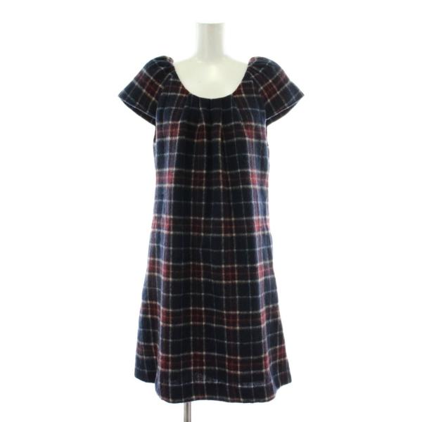 キャサリンハーネル Catherine Harnel ワンピース ウール M 赤 ワインレッド 紺 ネイビー チェック柄 日本製 ラウンドネック 半袖【ブランド】キャサリンハーネル Catherine Harnel【表記サイズ】M【実寸サイ...