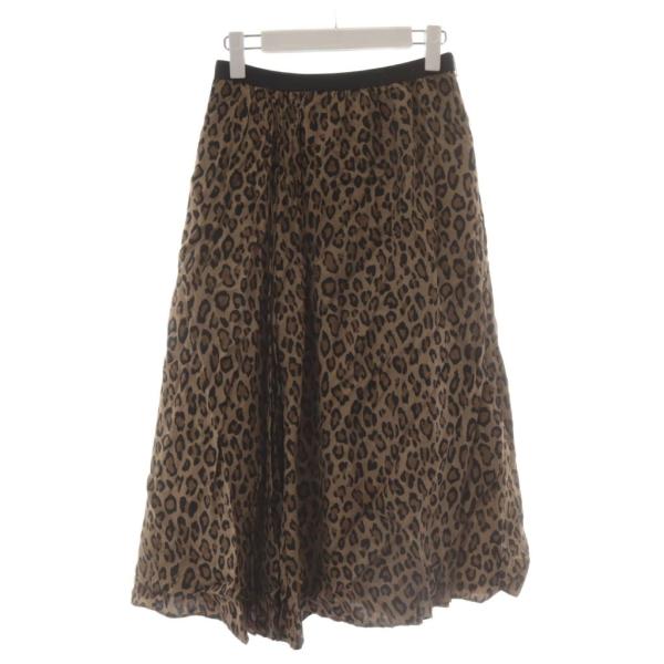 イリゼ irise スカート 2 茶 ブラウン ベージュ レオパード ヒョウ柄 ウエストゴム フレアシルエット ロング ミモレ丈 /GR ■GY58【表記サイズ】2【実寸サイズ】ウエスト：32.5cm　ヒップ：-cm　スカート丈：74cm　...