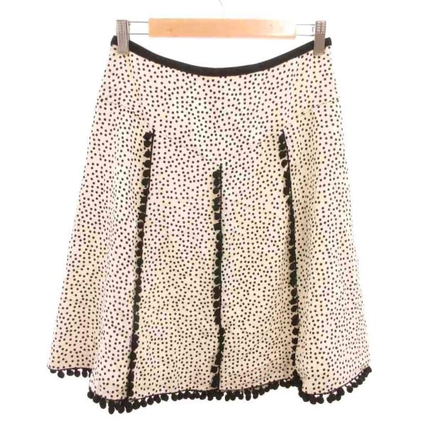 ヒコルヒラー hicole hiller 美品 フレアスカート 絹 シルク 4 白 ホワイト ドット柄 ポンポン飾り ひざ丈 /SJ ■GY60 レディース【ブランド】ヒコルヒラー hicole hiller【表記サイズ】4【実寸サイズ】ウ...