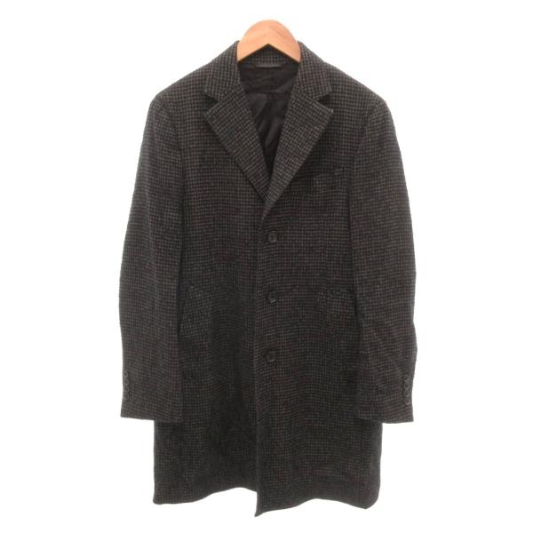 ダーバン DURBAN チェスターコート 千鳥格子柄 ミドル丈 L ダークグレー 黒 ブラック /YJ ■GY60 メンズ【ブランド】ダーバン DURBAN【表記サイズ】L【実寸サイズ】肩幅：46cm　身幅：53cm　袖丈：64cm　着丈：...