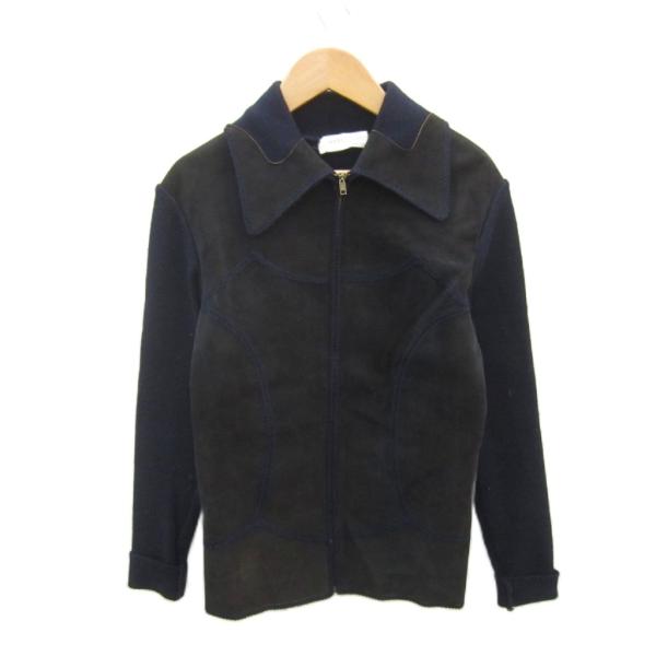 ALBERTINO FIRENZE ニットジャケット 上着 ミドル丈 46 紺 黒 スエード 異素材ミックス /SY46 ■GY58 メンズ【表記サイズ】46（日本サイズS相当）【実寸サイズ】肩幅：40cm　身幅：39cm　袖丈：52cm　...