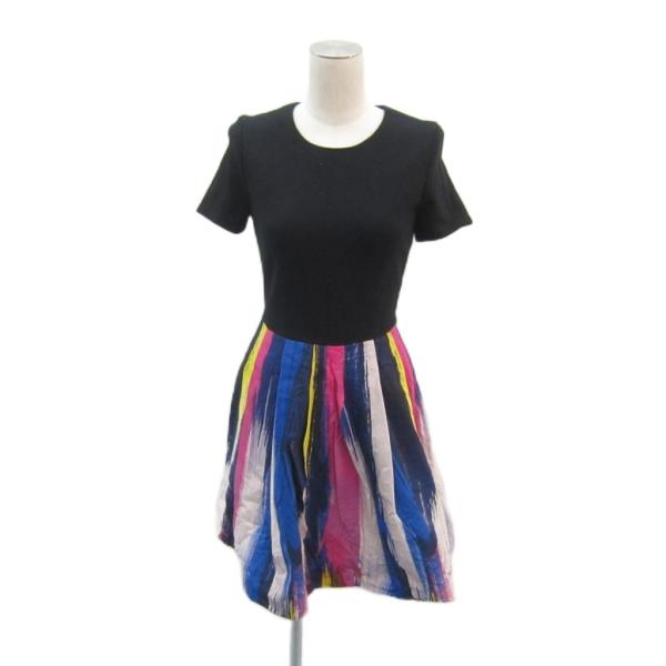 ミリー milly × Daysie &amp; Abe ワンピース ひざ丈 S 黒 半袖 ラウンドネック 切替 ストライプ柄 /SY29 ■GY58 レディース【ブランド】ミリー milly【表記サイズ】S【実寸サイズ】肩幅：33.5cm...