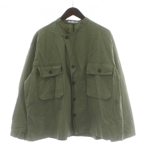 シンプリシテェ SIMPLICITE シャツジャケット 上着 F カーキ グリーン 長袖 バンドカラー カットオフ フラップポケット /GR ■GY58 【ブランド】シンプリシテェ SIMPLICITE【表記サイズ】F【実寸サイズ】肩幅：5...