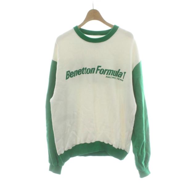 ベネトンフォーミュラ Benetton Formula1 トレーナー L 白 ホワイト 緑 グリーン 長袖 ラウンドネック ロゴプリント トップス /PP【表記サイズ】L【実寸サイズ】肩幅：約55cm　身幅：約55cm　着丈：約60cm　袖...