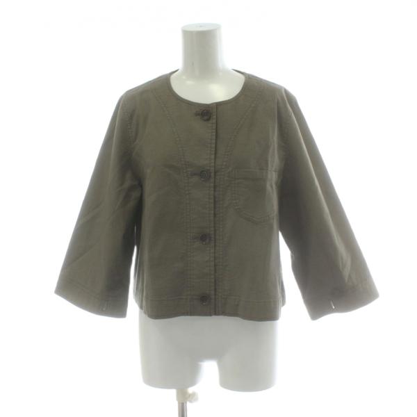 ジャンニロジュディチェ GIANNI LO GIUDICE ジャケット 上着 36 茶 ブラウン 無地 ノーカラー 七分袖 ショート丈 /PP ■GY58 レディース【表記サイズ】36【実寸サイズ】肩幅：約39cm　身幅：約45cm　着丈：...