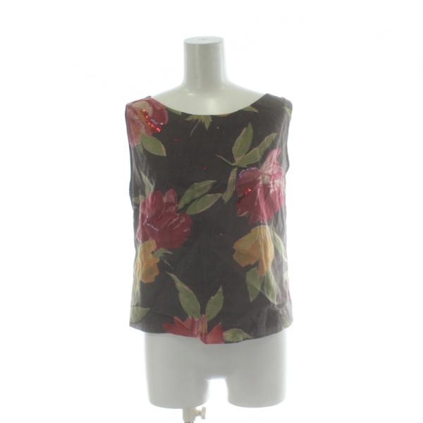 タクルタートル TURKLE TURTLE カットソー 9 黒 ブラック マルチカラー 花柄 ノースリーブ ラウンドネック トップス ビーズ刺繍 /PP【表記サイズ】9【実寸サイズ】身幅：約42cm　総丈：約47cm　　【素材】表地 綿 ナ...