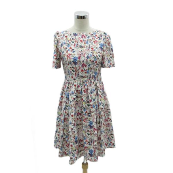 ロイスクレヨン Lois CRAYON ワンピース M 白 ホワイト 花柄 半袖 ボートネック ひざ丈 /YS53 ■GY58 レディース【ブランド】ロイスクレヨン Lois CRAYON【表記サイズ】M【実寸サイズ】肩幅：34cm　身幅：...