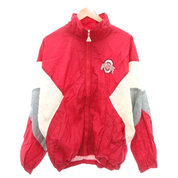 Kansas Jayhawks ジャケット ウィンドブレーカー L 赤 レッド スタンドカラー /NL ■GY58 メンズ【表記サイズ】L【実寸サイズ】身幅：70cm　着丈：75cm　ゆき丈：85cm　　【素材】表記薄れ【色】赤 レッド 【...