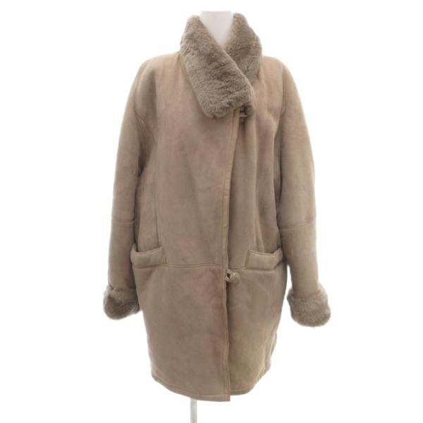 JHA-JHA by FOOK ムートンコート ミドル ハーフ F グレージュ /UO ■GY58 レディース【表記サイズ】F【実寸サイズ】身幅：52cm　着丈：81cm　ゆき丈：82cm　　【素材】皮【色】グレージュ【状態】・衿部分、ポケ...