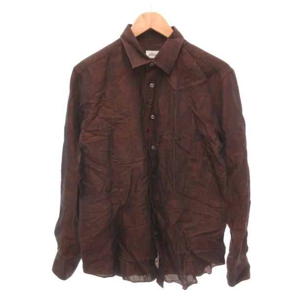 ブリオーニ BRIONI 総柄シャツ イタリア製 光沢 長袖 レギュラーカラー M 黒 ブラック ダークオレンジ /YJ ■GY60 メンズ【ブランド】ブリオーニ BRIONI【表記サイズ】M【実寸サイズ】肩幅：46cm　身幅：55cm　袖...