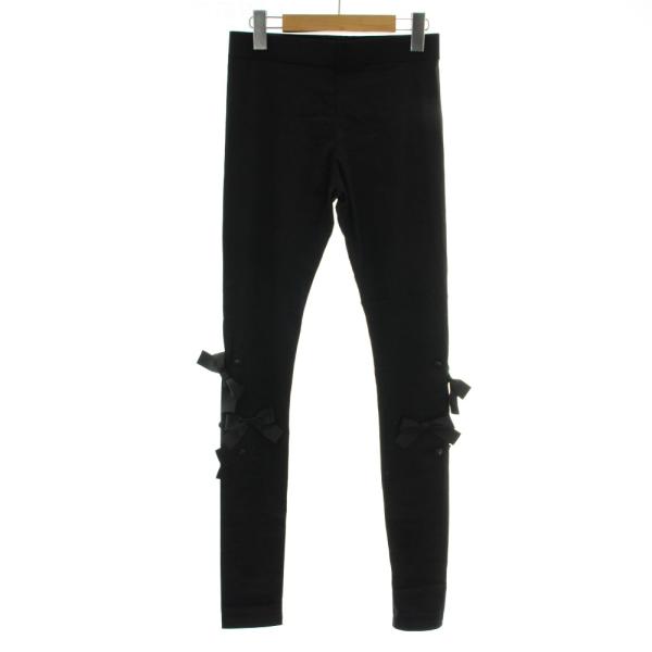 プッチョ PUCCIO レギンス スパッツ イージー ビジュー リボン 40 黒 ブラック /XZ ■GY58 レディース【表記サイズ】40【実寸サイズ】ウエスト：65〜cm　もも幅：21cm　裾幅：10.5cm　股上：27.5cm　股下：...