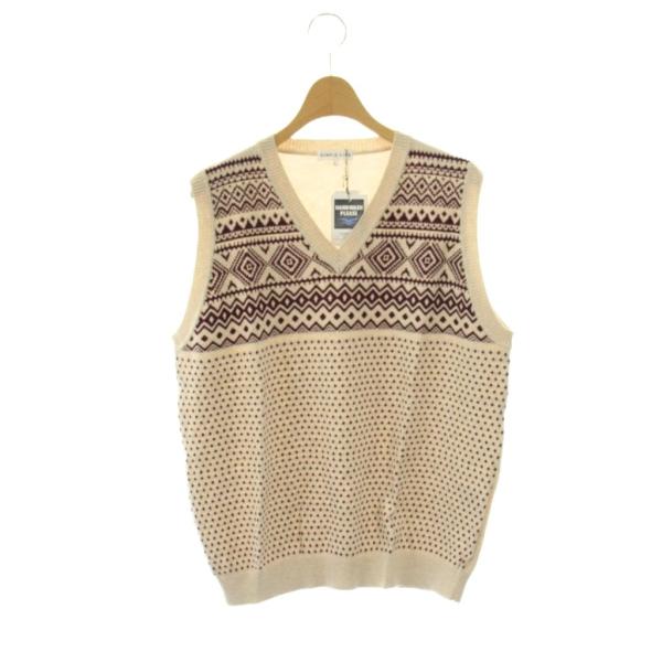 未使用品 シンプルライフ SIMPLE LIFE ニットベスト プルオーバー L ベージュ 赤紫 /CX ■GY58 レディース【表記サイズ】L【実寸サイズ】身幅：48cm　総丈：65cm　　【素材】綿、毛【色】ベージュ 赤紫【状態】未使用...