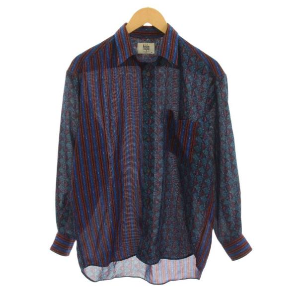 モディリアーニ Modigliani シャツ 総柄 長袖 M 青 紫 /YM ■GY58 メンズ【表記サイズ】M【実寸サイズ】肩幅：50cm　身幅：58cm　着丈：76cm　袖丈：53cm　　【素材】ポリエステル100%【色】青 ブルー 紫...