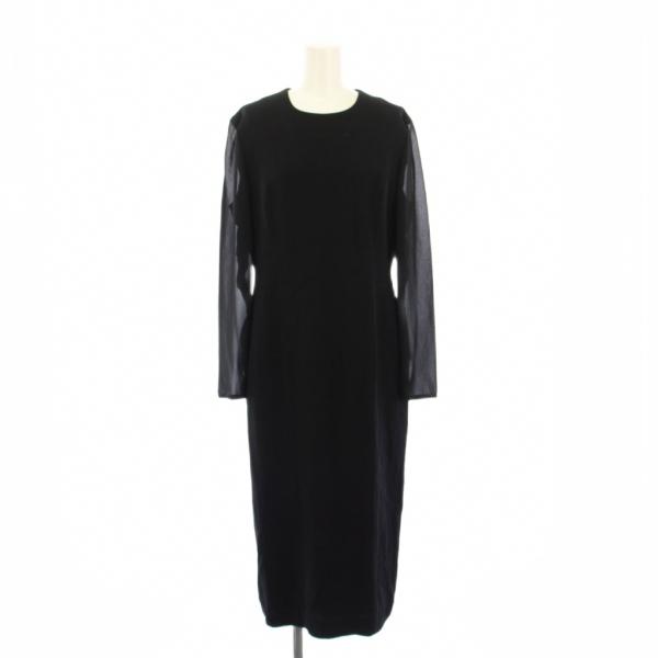 ラヴィニア LAVINIA タイトワンピース ミモレ ロング 長袖 クルーネック シアー 切替 ワンカラー スリット 11AR 黒 ブラック /BB【表記サイズ】11AR【実寸サイズ】肩幅：39cm　身幅：44cm　着丈：112cm　袖丈：...