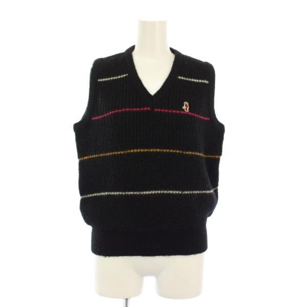 キャッシング CASHING ゴルフウェア ニットベスト プルオーバー Vネック ボーダー柄 ウール混 M 黒 ブラック /BB ■GY58 レディース【表記サイズ】M【実寸サイズ】身幅：47cm　総丈：55cm　　【素材】アクリル 毛【色...