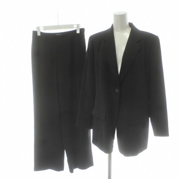 シャミー chamois スーツ ジャケット 9 パンツ 11 黒 ブラック ストライプ柄 テーラードカラー 長袖 セットアップ /PP ■GY61【表記サイズ】ジャケット 9パンツ 11【実寸サイズ】ジャケット 肩幅：約40cm　ジャケッ...