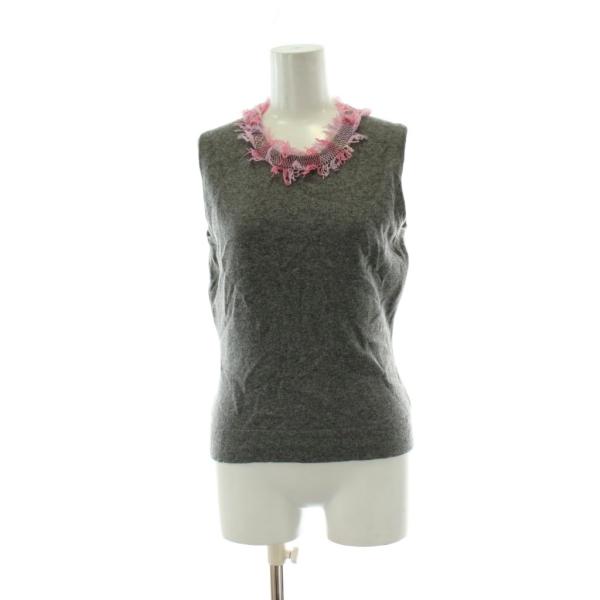 パールズ＆カシミア Pearls &amp; Cashmere ニットベスト カシミヤ M グレー ノースリーブ フリンジ 無地 トップス /PP ■GY60 レディース【表記サイズ】M【実寸サイズ】身幅：約40cm　着丈：約49cm　　【...