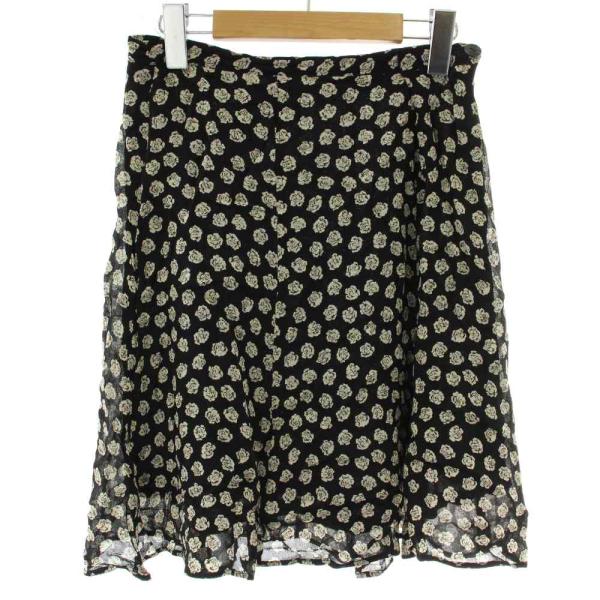 EMOZIONI DEIMOS フレアスカート ひざ丈 薔薇 総柄 黒 ブラック 白 ホワイト /XZ ■GY60 レディース【表記サイズ】サイズ表記なし(実寸サイズをご参照ください。)【実寸サイズ】ウエスト：62cm　ヒップ：77cm　ス...