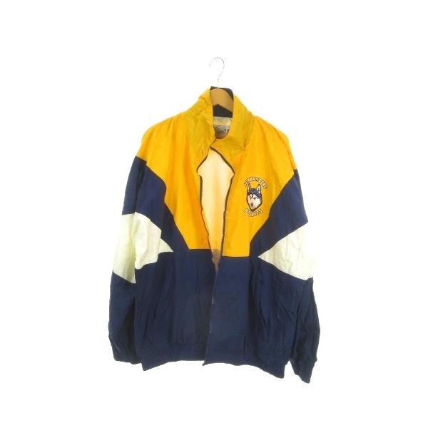 KOBE New Hamburg Huskies ヴィンテージ ナイロン ジャケット ジップアップ 配色 XL 黄 イエロー 紺 ネイビー 白 ホワイト メンズ【表記サイズ】XL【実寸サイズ】身幅：64.5cm　着丈：72cm　ゆき丈：88...