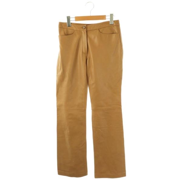 FELINE レザーパンツ ラム 羊革 38 キャメル /ES ■GY60 レディース【表記サイズ】38【実寸サイズ】ウエスト：68cm　もも幅：27cm　裾幅：22cm　股上：23cm　股下：79cm　　【素材】ラムレザー　裏地：アセテー...