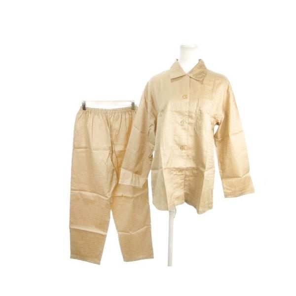 ダックス DAKS ナイトウエア パジャマ 上下 M 茶 ペールブラウン ジャガード ロゴ 総柄 襟付き 長袖 /AH13 ■GY63 レディース【ブランド】ダックス DAKS【表記サイズ】M【実寸サイズ】ジャケット 肩幅：47cm　ジャケ...