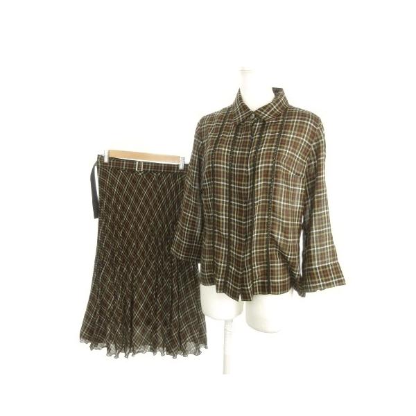 ダックス DAKS セットアップ シャツ ブラウス 42 茶 ブラウン チェック柄 七分袖 10-251476 10-221476 /MN1 ■GY63 レディース【ブランド】ダックス DAKS【表記サイズ】42【実寸サイズ】ジャケット 肩...