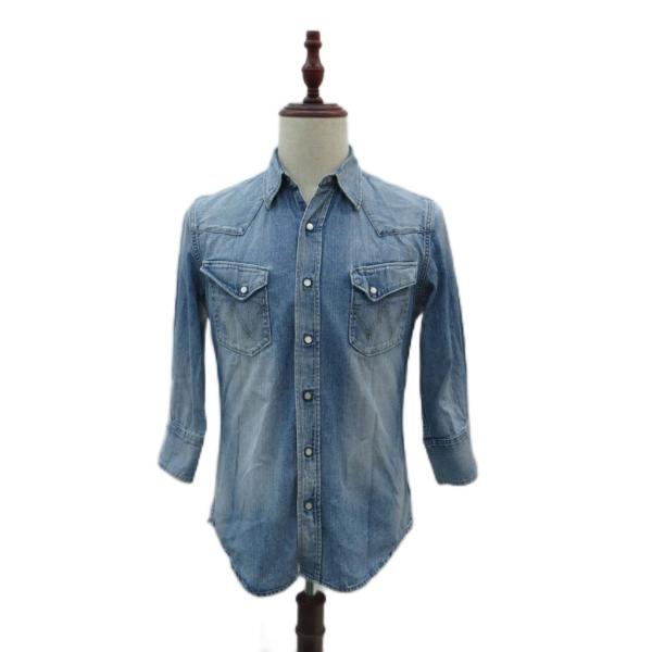 ナノユニバース nano universe × ラングラー Wrangler デニムシャツ ウエスタンシャツ M ブルー 七分袖 /SY28 ■GY60 メンズ【ブランド】ナノユニバース nano universe【表記サイズ】M【実寸サイ...