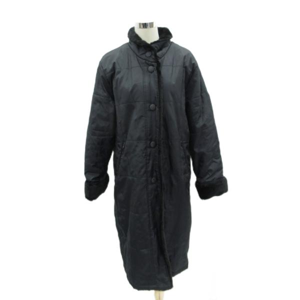 BOSOM スタンドカラーコート F 黒 ブラック ファー付き ロング丈 /YS42 ■GY60 レディース【表記サイズ】F【実寸サイズ】肩幅：44cm　身幅：61cm　袖丈：61cm　着丈：108cm　　【素材】表地 ポリエステル　裏地 ...