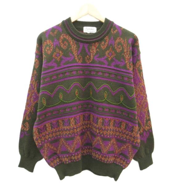 ローガンゲート LOGAN GATE ニット セーター 3L 大きいサイズ カーキ クルーネック 長袖 総柄 /SM25 ■GY58 メンズ【表記サイズ】3L【実寸サイズ】肩幅：52cm　身幅：60cm　着丈：73cm　袖丈：56cm　　【...