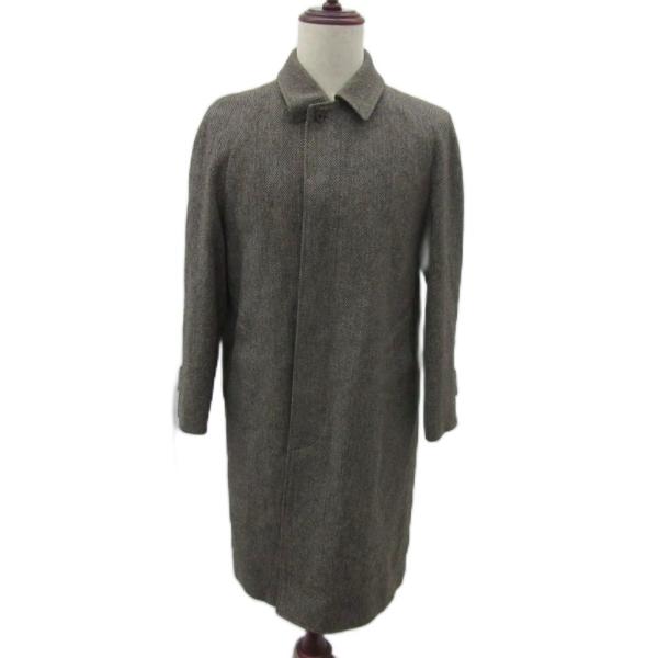 ツバメコート TSUBAME COAT Mr.Swallow ステンカラーコート 94A6 茶 ブラウン ヘリンボーン柄 ロング丈 /YS24 ■GY58 メンズ【表記サイズ】94A6【実寸サイズ】身幅：54cm　着丈：103cm　ゆき丈：...