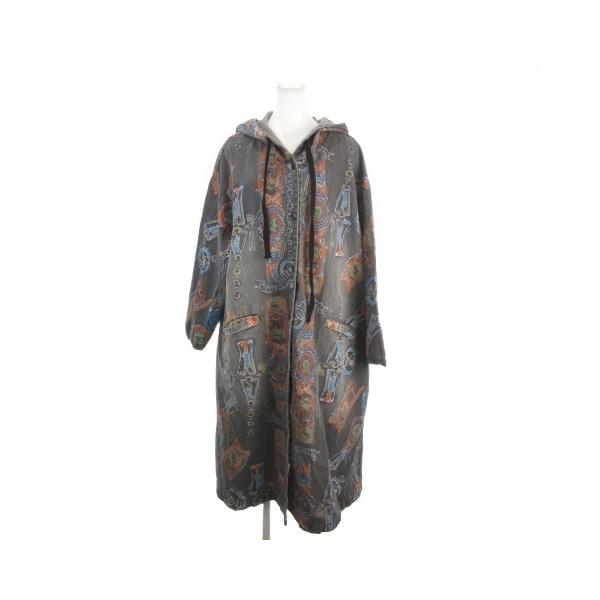 未使用品 シンセリティ SINCERITY デニムコート M〜L グレー 総柄 フード付き 長袖 /MN21 ■GY59 レディース【表記サイズ】M〜L【実寸サイズ】身幅：70cm　着丈：109cm　ゆき丈：78cm　　【素材】綿【色】グレ...