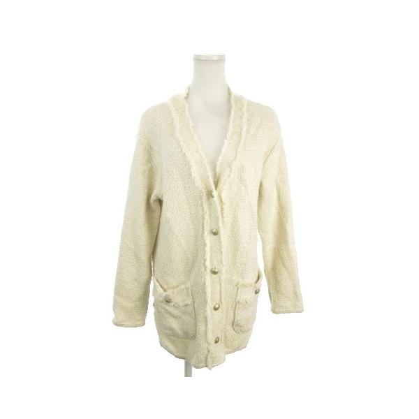 エマキュレイト EMMACULATE カーディガン ツイード ベージュ 長袖 Vネック フリンジトリム /MN24 ■GY59 レディース【表記サイズ】サイズ表記なし(実寸サイズをご参考ください。)【実寸サイズ】身幅：47cm　着丈：70c...
