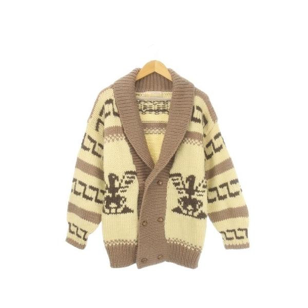 フレンドリーワールド FRIENDLY WORLD カーディガン ウール L 茶 ブラウン 長袖 ショールカラー カウチン柄 /CK25 ■GY59 メンズ【表記サイズ】L【実寸サイズ】肩幅：60cm　身幅：54cm　袖丈：50cm　着丈：...