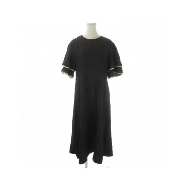 ダーマコレクション dama collection ワンピース L 黒 ブラック ベージュ 半袖 クルーネック フリル袖 /AO30 ■GY59 レディース【ブランド】ダーマコレクション dama collection【表記サイズ】L【実寸...