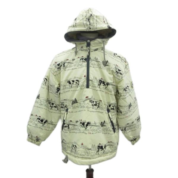 エルベ elbe スキーウエア ミドル丈 プルオーバー M オフホワイト フード付き 総柄 /SY9 ■GY59 レディース【表記サイズ】M【実寸サイズ】肩幅：53cm　身幅：58cm　袖丈：53cm　着丈：72cm　　【素材】表地　本体 ...