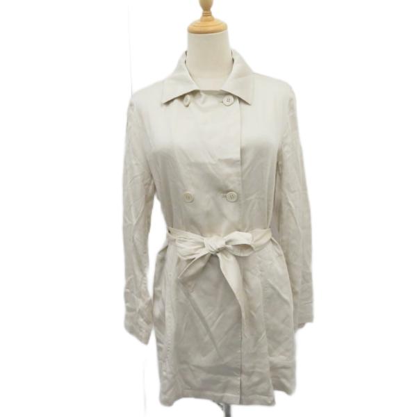 ドゥクラッセ DoCLASSE スプリングコート トレンチコート ミドル丈 9 ライトグレー ダブルボタン リボンベルト付き ■GY59 レディース【ブランド】ドゥクラッセ DoCLASSE【表記サイズ】9【実寸サイズ】肩幅：39cm　身幅...