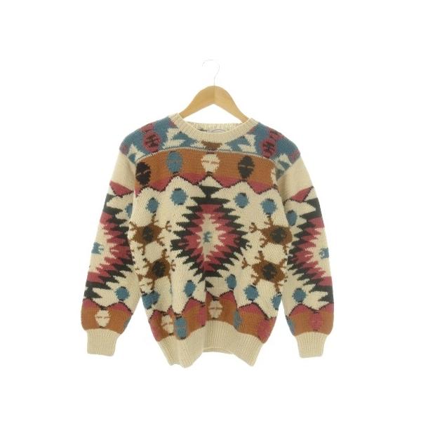 Check-Out ニット セーター ウール M ベージュ 幾何学模様 クルーネック 長袖 /AO37 ■GY59 メンズ【表記サイズ】M【実寸サイズ】肩幅：42.5cm　身幅：49cm　袖丈：53.5cm　着丈：58.5cm　　【素材】ウ...