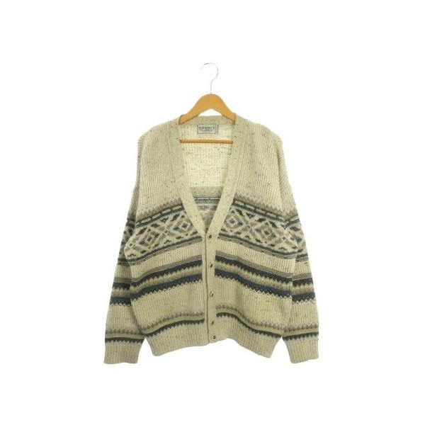 BRESCI CLASSIC ニットカーディガン アルパカ混 Vネック 長袖 ノルディック柄 L ベージュ /AH4 ■GY59 メンズ【表記サイズ】L【実寸サイズ】身幅：56cm　着丈：65cm　ゆき丈：85cm　　【素材】アクリル　毛(...