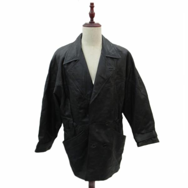 SERGIO COMELLO ラムレザーテーラードジャケット 上着 ミドル丈 F 黒 ブラック ダブルブレスト /SM71 ■GY59 メンズ【表記サイズ】F【実寸サイズ】身幅：58cm　着丈：90cm　ゆき丈：87cm　　【素材】表地　羊...