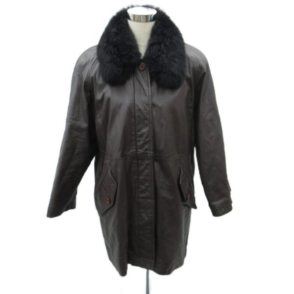 garde corps レザーコート 上着 ロング丈 赤茶 レッドブラウン ステンカラー ファー /SM76 ■GY59 レディース【表記サイズ】サイズ表記なし【実寸サイズ】身幅：56cm　着丈：84cm　ゆき丈：80cm　　【素材】表地　...