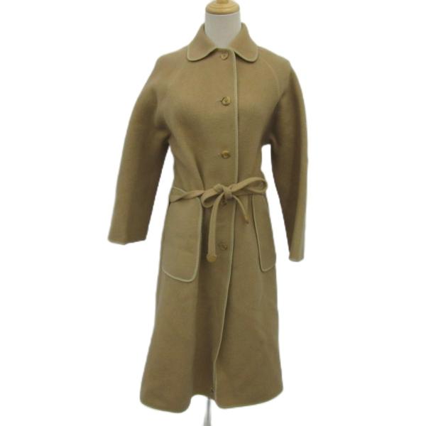 Wether rall ステンカラーコート 8 ベージュ ラウンドカラー ベルト付き ロング丈 /YS30 ■GY59 レディース【表記サイズ】8 【実寸サイズ】身幅：46cm　着丈：110cm　ゆき丈：71cm　　【素材】ケアタグがないた...