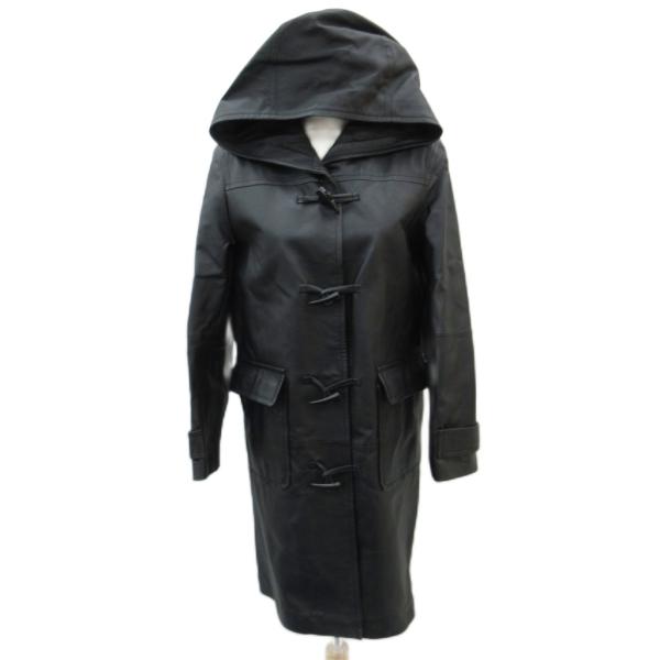 オットー OTTO コレクション COLLECTION レザーダッフルコート M 黒 ブラック フード付き トグルボタン ロング丈 ■GY59 レディース【ブランド】オットー OTTO【表記サイズ】M【実寸サイズ】肩幅：41cm　身幅：50...
