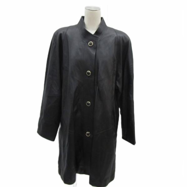 ジャジャ JHA-JHA レザーコート 9 黒 ブラック スタンドカラー ロング丈 /YS20 ■GY59 レディース【表記サイズ】9【実寸サイズ】身幅：56cm　着丈：88cm　ゆき丈：80cm　　【素材】ケアタグがないため、わかりかねま...