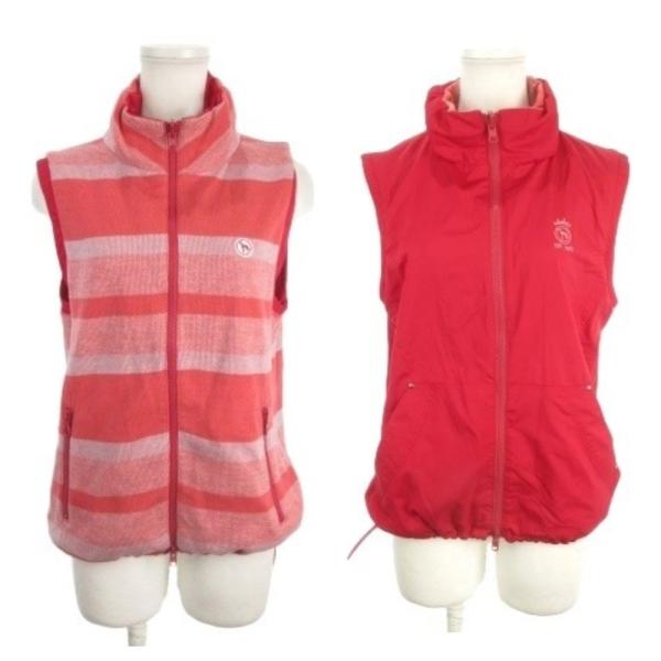 アダバット adabat リバーシブル 中綿ベスト ゴルフ 38 赤 レッド スタンドカラー ダブルジップ ロゴ刺繍 ボーダー /MN7 ■ECC001【ブランド】アダバット adabat【表記サイズ】38【実寸サイズ】身幅：48cm　総丈...