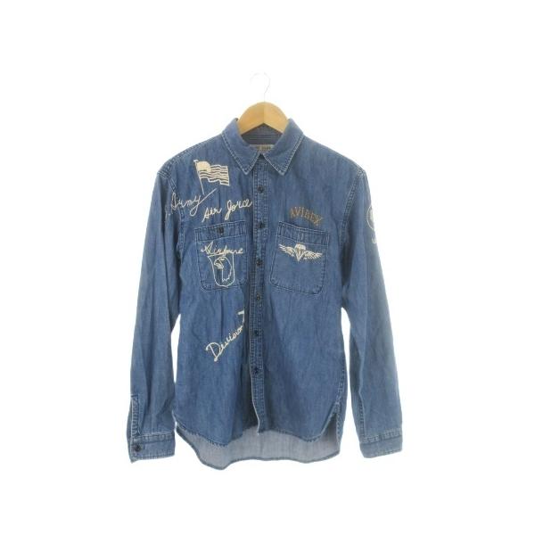アヴィレックス AVIREX TYPE BLUE シャツ M 青 ブルー インディゴ 長袖 刺繍 レギュラーカラー /CK12 ■ECC001 メンズ【ブランド】アヴィレックス AVIREX【表記サイズ】M【実寸サイズ】肩幅：45cm　身幅...