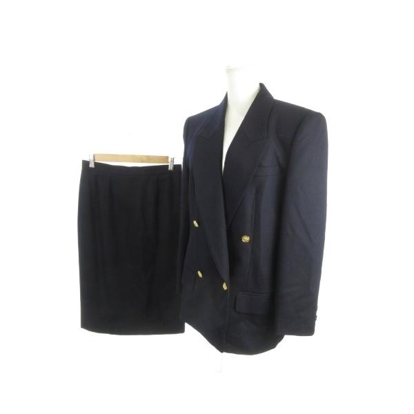 ダックス DAKS スーツ ジャケット スカート 7AR 63-90 紺 ネイビー 総裏地 ダブルブレスト 長袖 ピークドラペル /MN11 ■ECC001【ブランド】ダックス DAKS【表記サイズ】7AR63-90【実寸サイズ】ジャケット...
