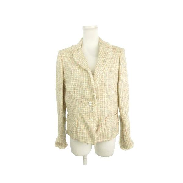ハナエモリ HANAE MORI ツイードジャケット 上着 40 ベージュ 25-4470-20 3420 /AH2 ■ECC001 レディース【ブランド】ハナエモリ HANAE MORI【表記サイズ】40【実寸サイズ】肩幅：38cm　身幅...